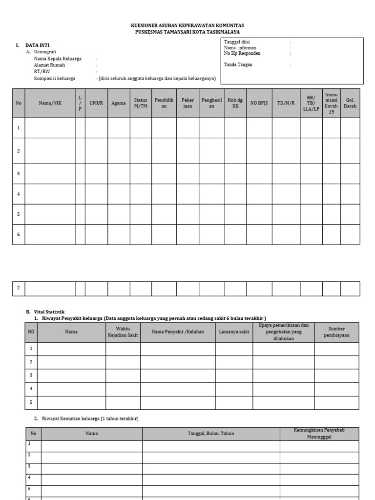 KUESIONER ASUHAN KEPERAWATAN KOMUNITAS Des 2023 | PDF