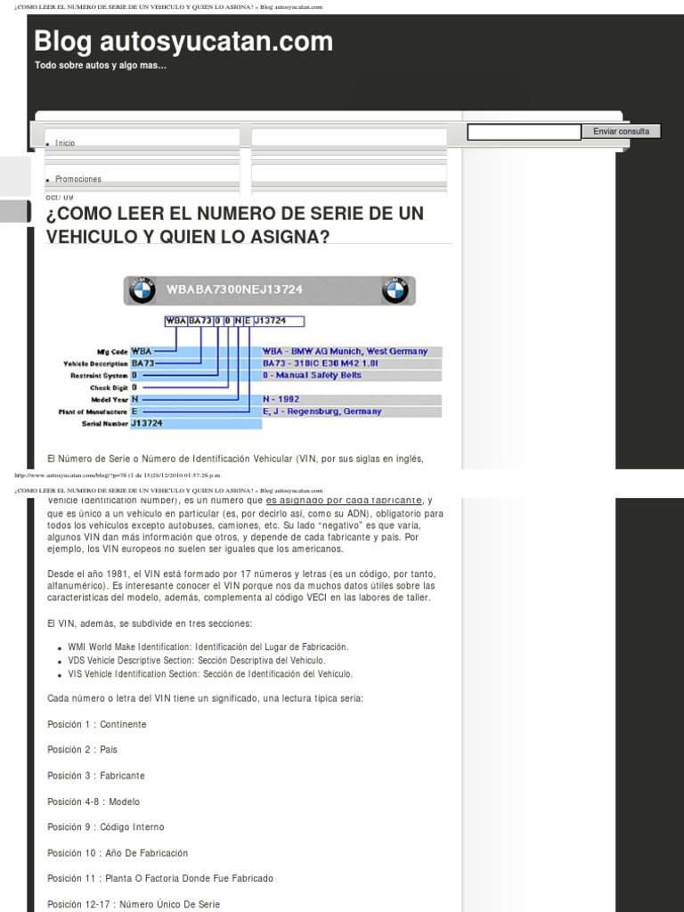 ¿COMO LEER EL NUMERO DE SERIE DE UN VEHICULO Y QUIEN LO ASIGNA_ « Blog ...
