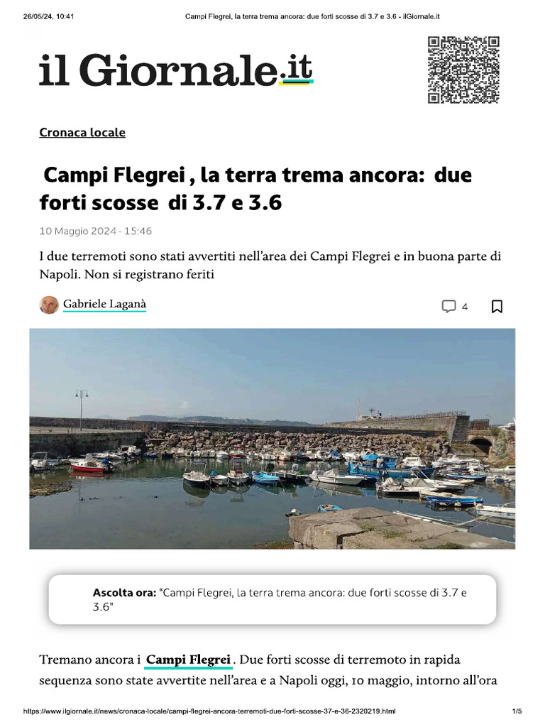 Campi Flegrei, La Terra Trema Ancora - D... Ti Scosse Di 3.7 e 3.6 - Ilgiornale - It | PDF