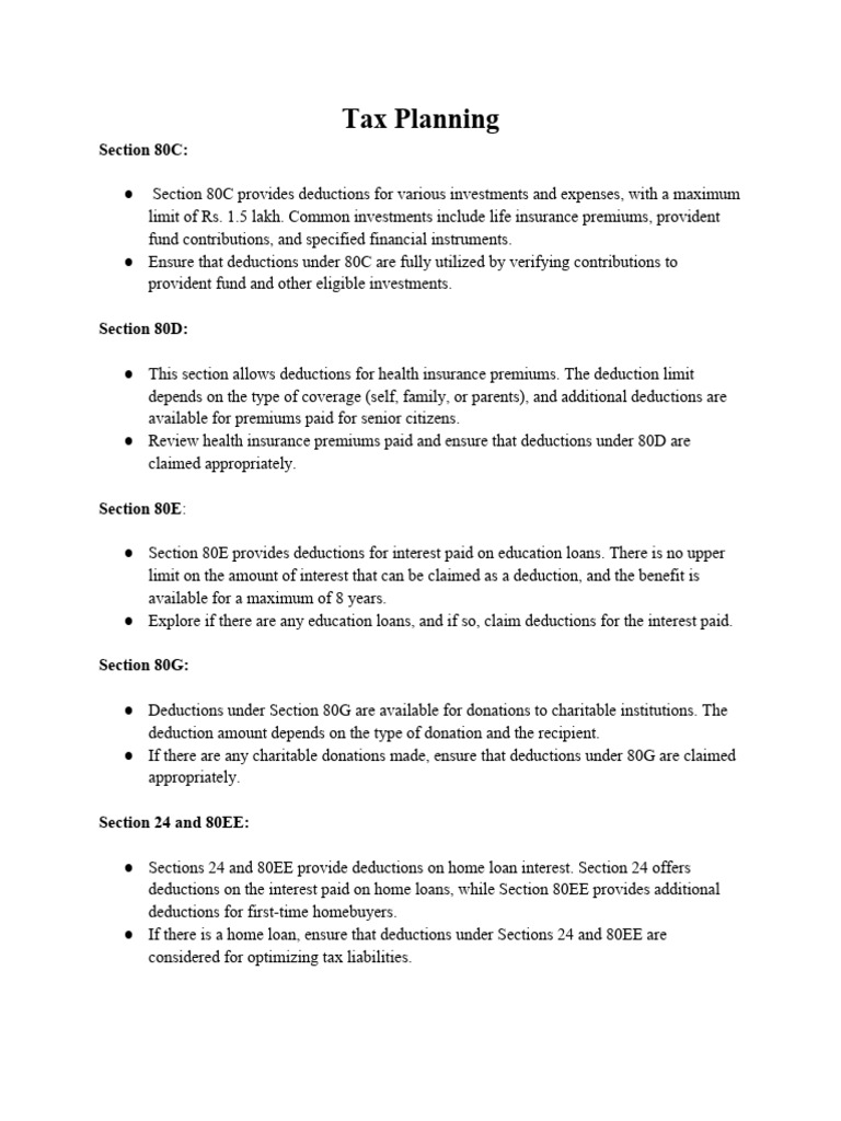Tax Deductions Guide: Sections 80C-80EE | PDF