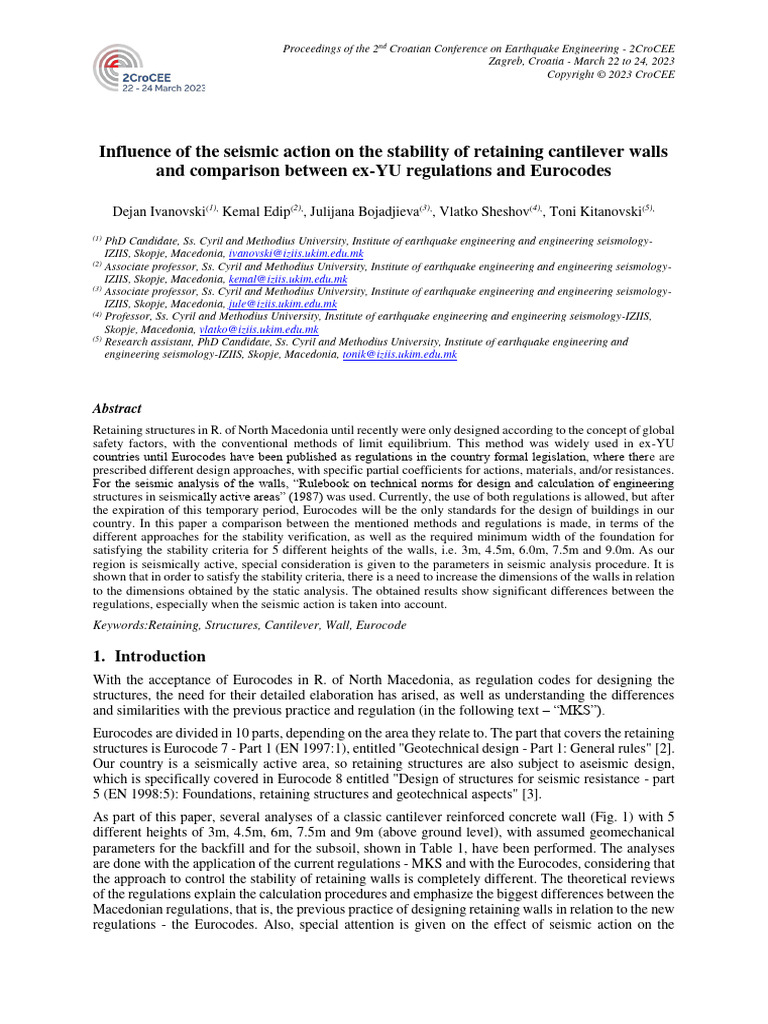 Influence of The Seismic Action On The Stability of Retaining ...