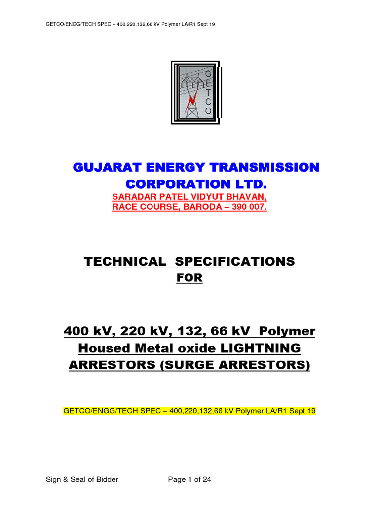 Polymer Lightning Arrester Specifications | PDF | Specification ...
