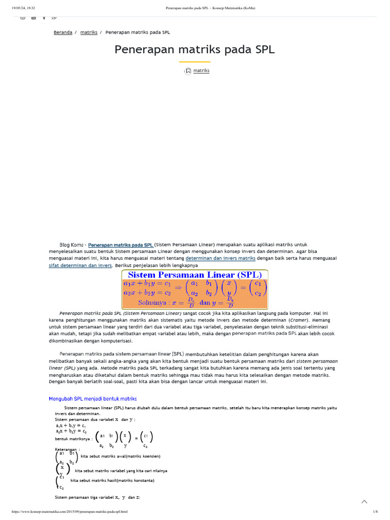 Penerapan Matriks Pada SPL Konsep Matematika (KoMa) | PDF | Metode ...