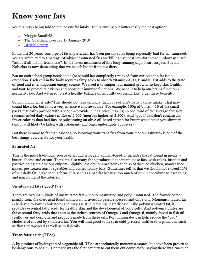 Know Your Fats | PDF | Fat | Trans Fat