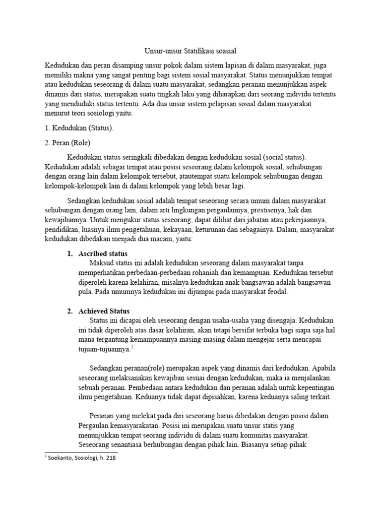 Unsur Stratifikasi Sosial dan Kedudukan | PDF | Ilmu Sosial ...