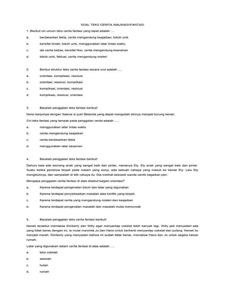 Referensi Soal Teks Cerita Imajinasi | PDF | Fiksi Umum