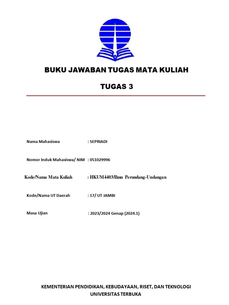 BJT - tmk3 - HKUM4403 - Ilmu Perundang-Undangan | PDF