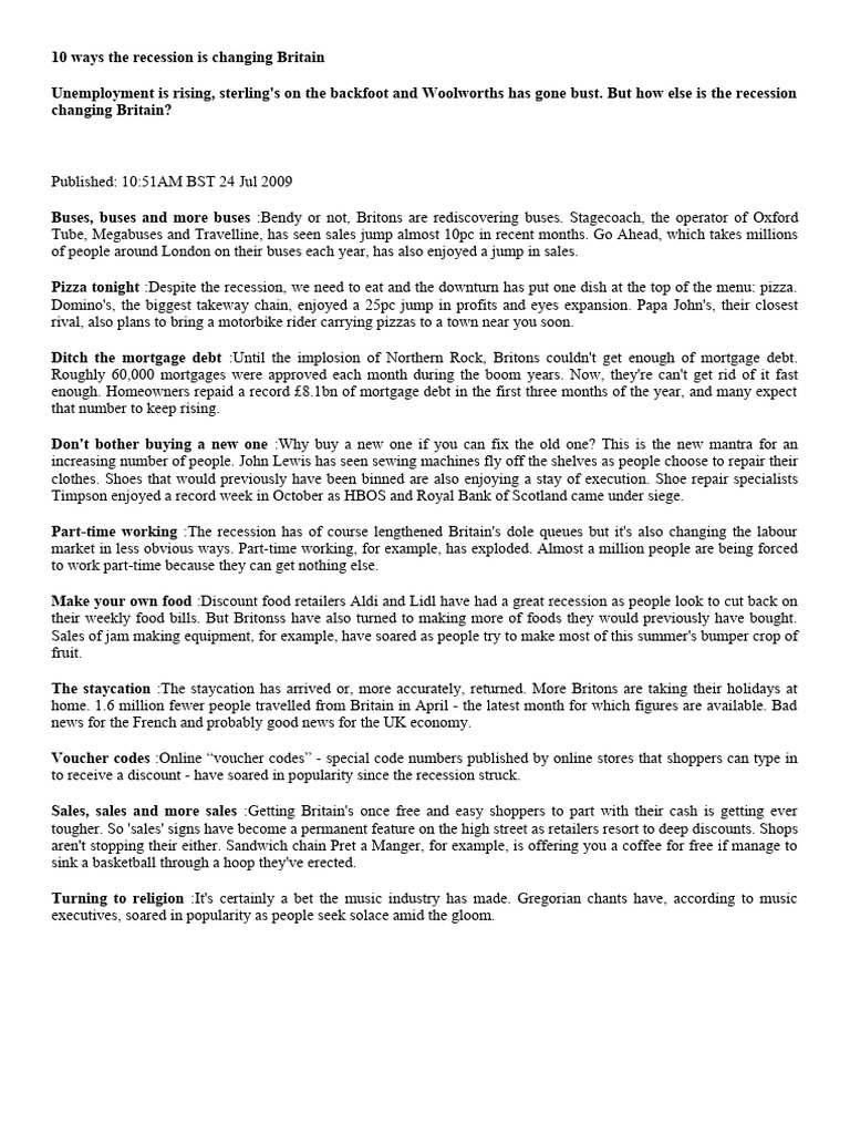 10 Ways The Recession Is Changing Britain | PDF | Retail | Great Recession