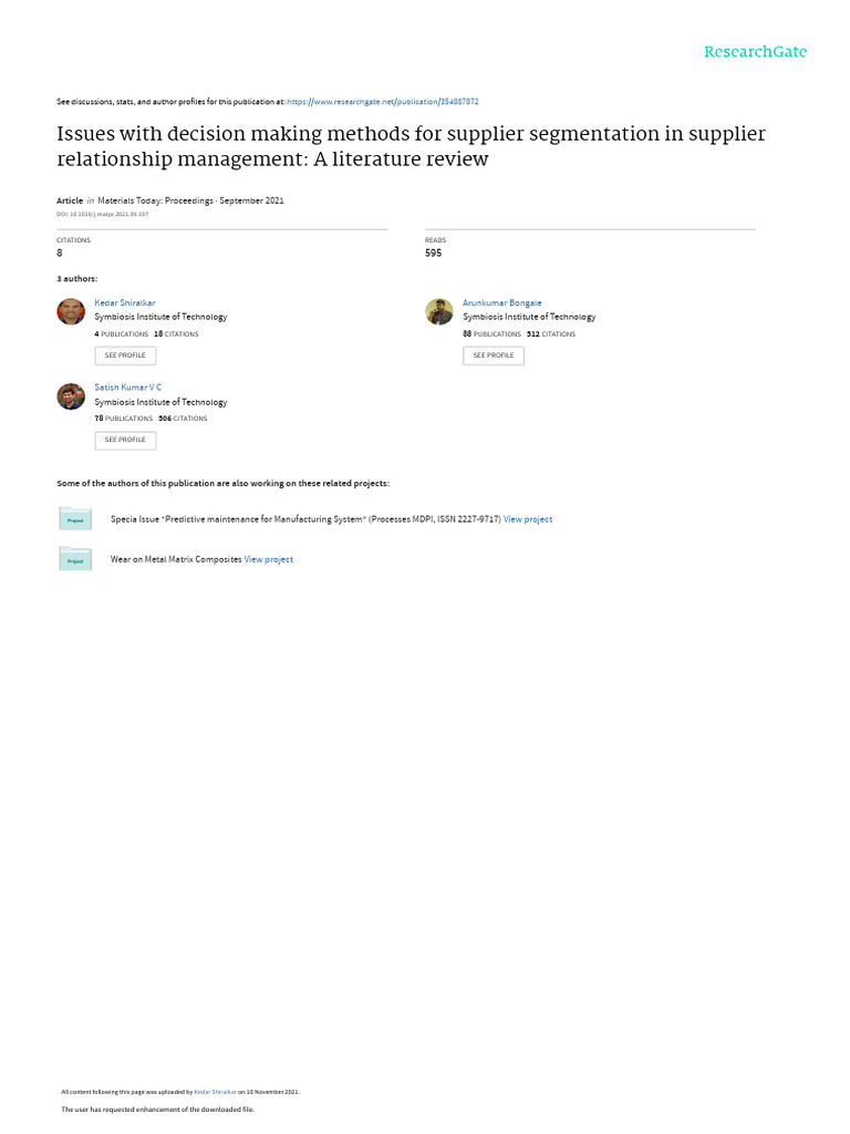 Issues With Decision Making Methods For Supplier Segmentation in SRM ...