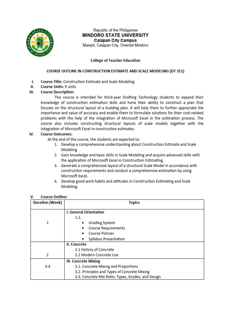 Course Outline DT311 2 | PDF | Masonry | Concrete