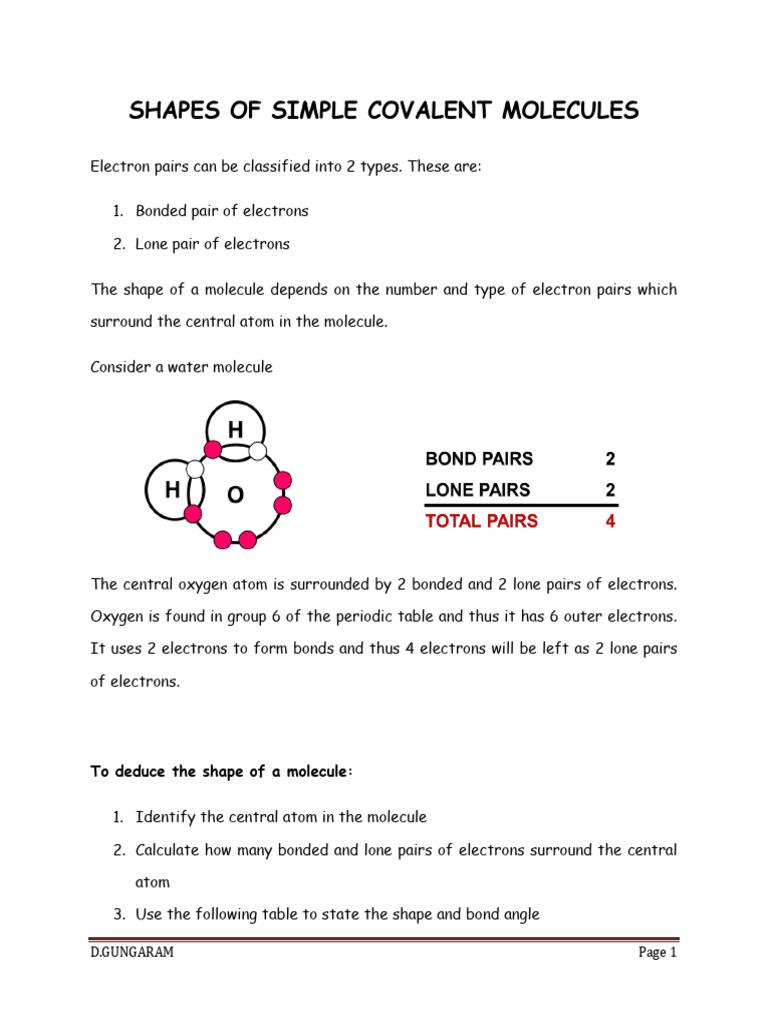 Shapes of Simple Covalent Molecules | PDF | Chemical Bond | Covalent Bond