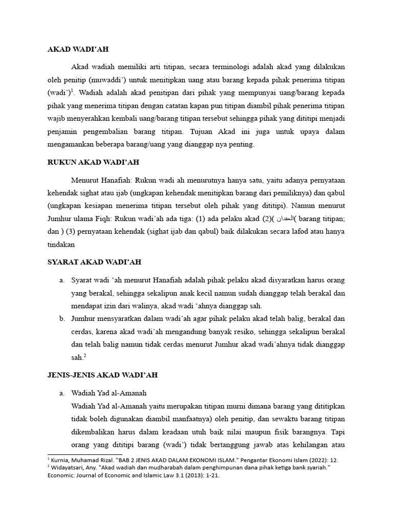 Akad Wadiah Dan Ju'alah | PDF