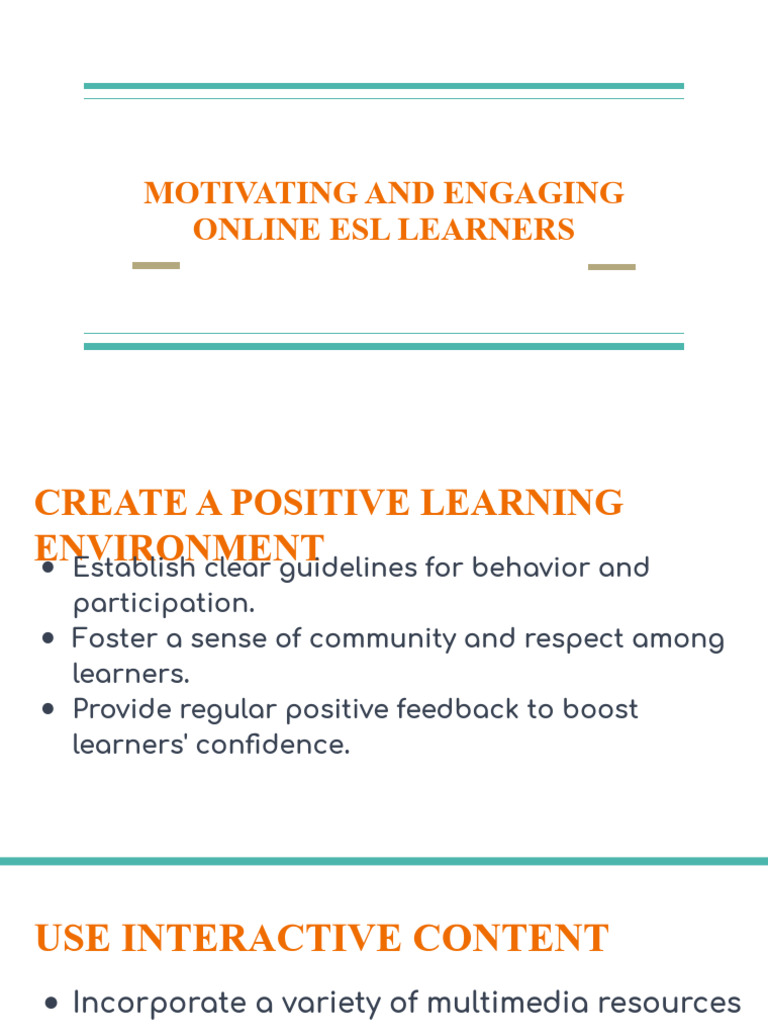 Motivating and Engaging Online Esl Learners | PDF | Career & Growth