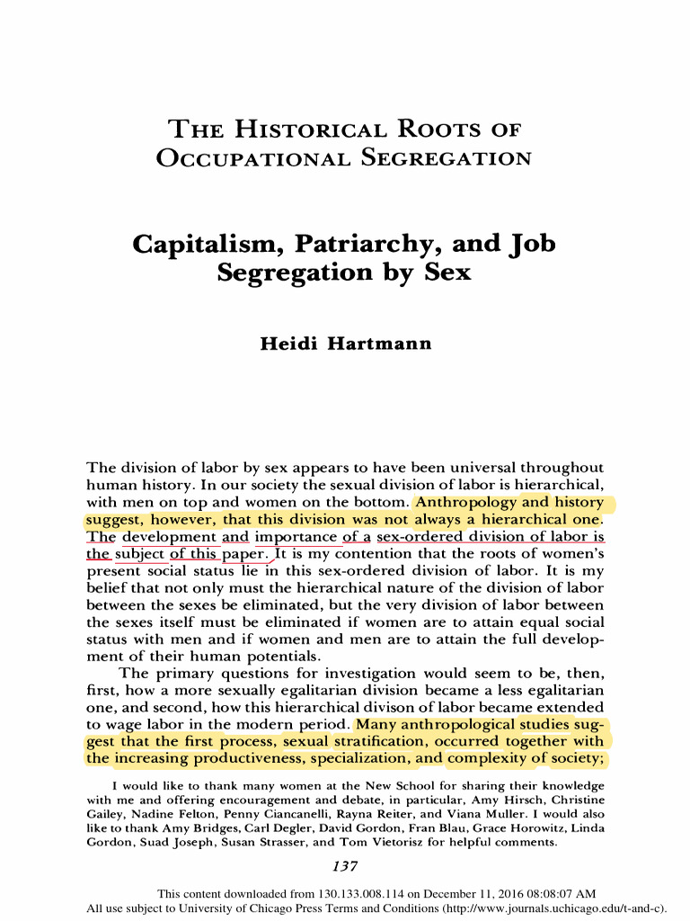 5. Capitalism, Patriarchy, and Job Segregation by Sex | PDF ...
