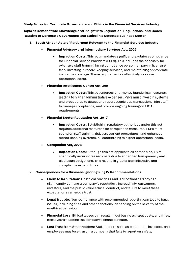 Corporate Governance & Ethics Study Guide | PDF | Regulatory Compliance ...