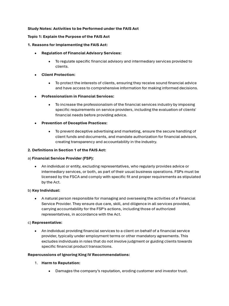 FAIS Act: Key Guidelines & Compliance | PDF | Regulatory Compliance ...