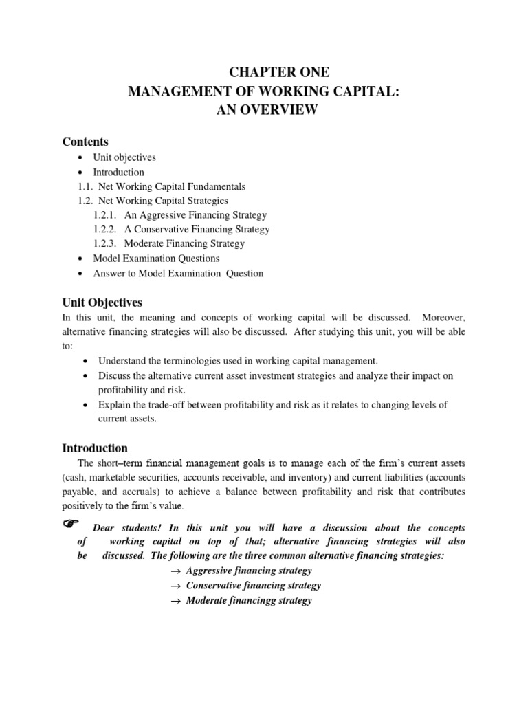 FM II CHAPTER ONE | PDF | Working Capital | Debt