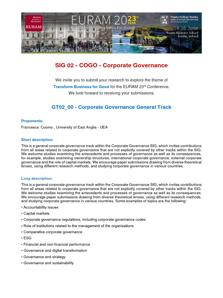 Corporate Governance Research Call 2023 | PDF | Corporate Governance ...