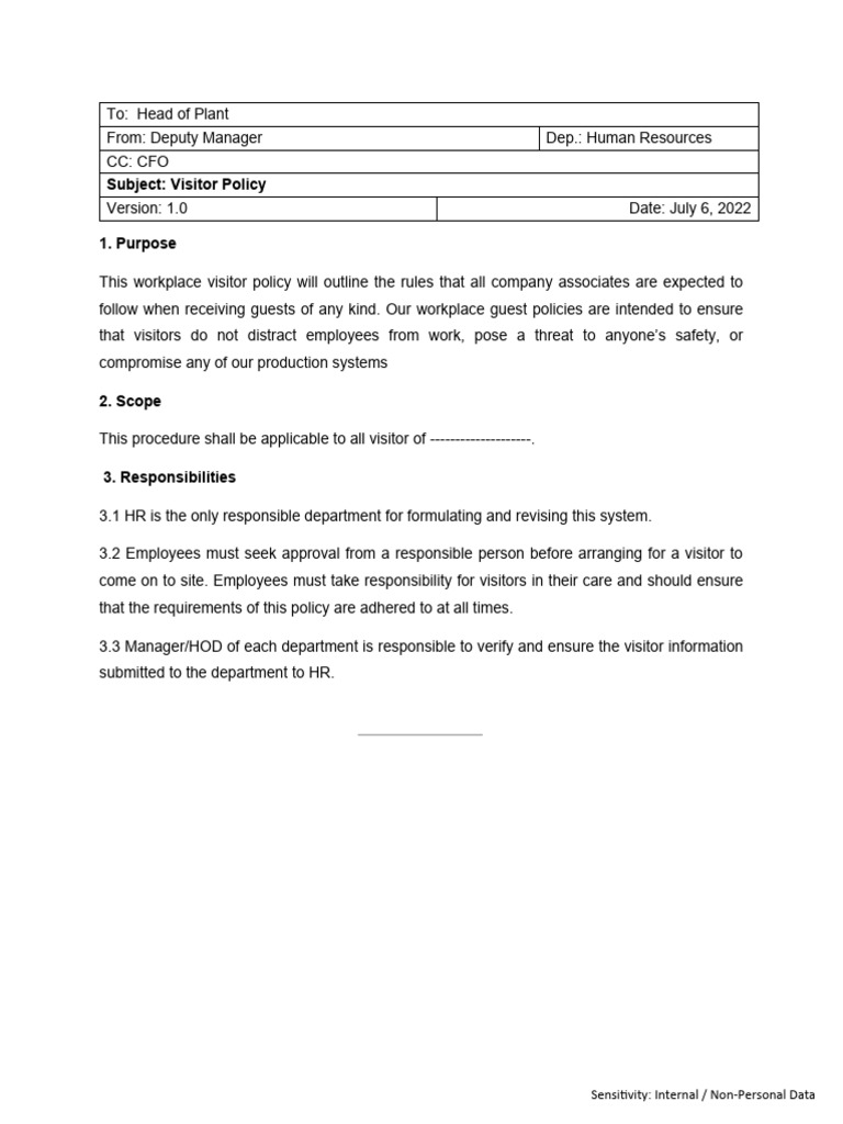 Workplace Visitor Guidelines | PDF