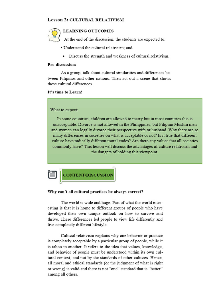 Ethics Chapter 1 Lesson 2 Cultural Relativism | PDF | Relativism | Morality
