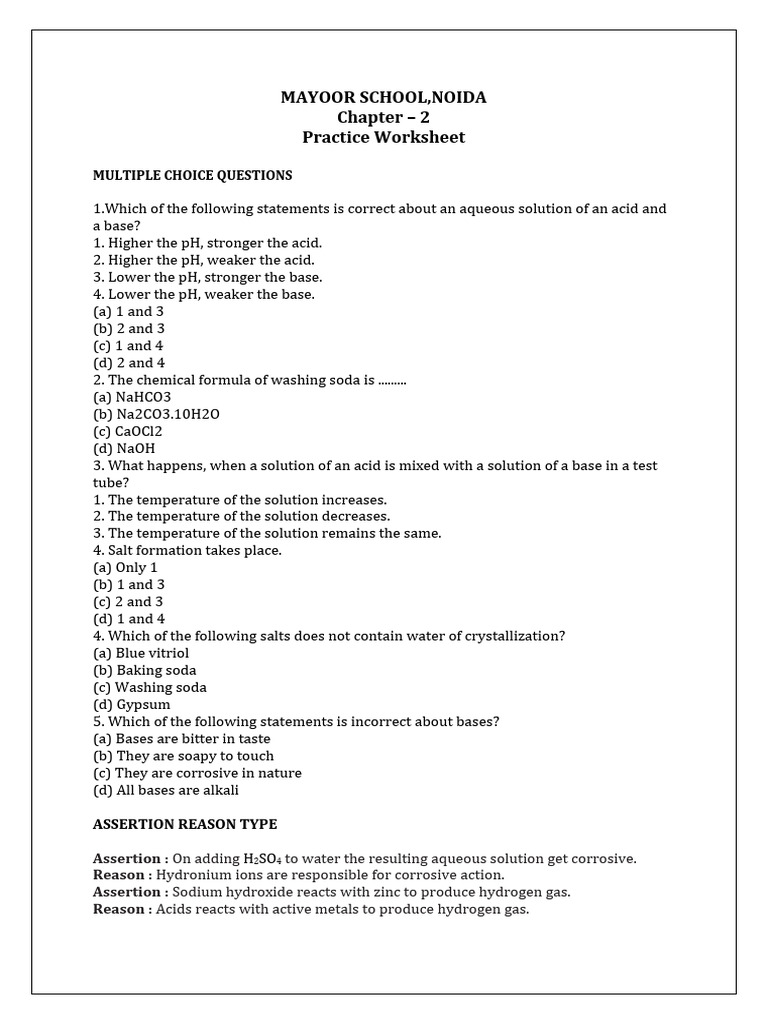 Ch-2 Practice WS | PDF | Sodium Carbonate | Acid