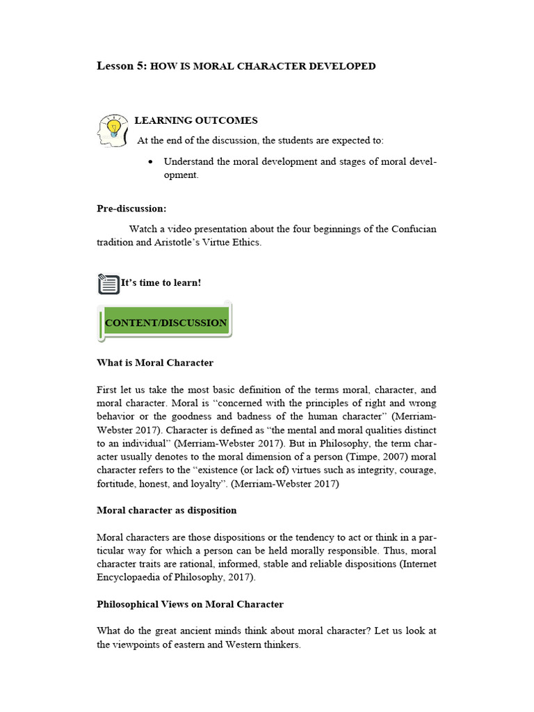 Ethics Chapter 1 Lesson 5 How Is Moral Character Developed | PDF ...