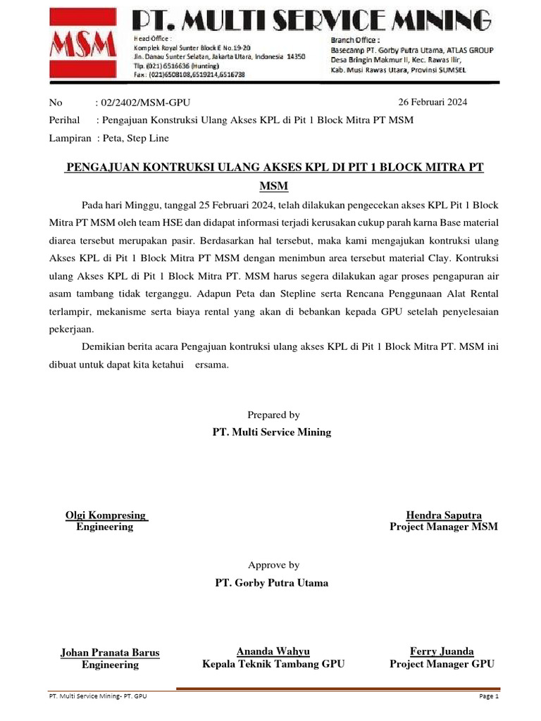 BA Pengajuan Konstruksi Ulang Akses KPL | PDF