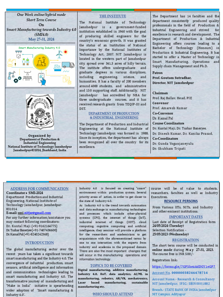 SMI 2024-Brochure-NIT Jamshedpur - 240519 - 210525 | PDF | Internet Of ...