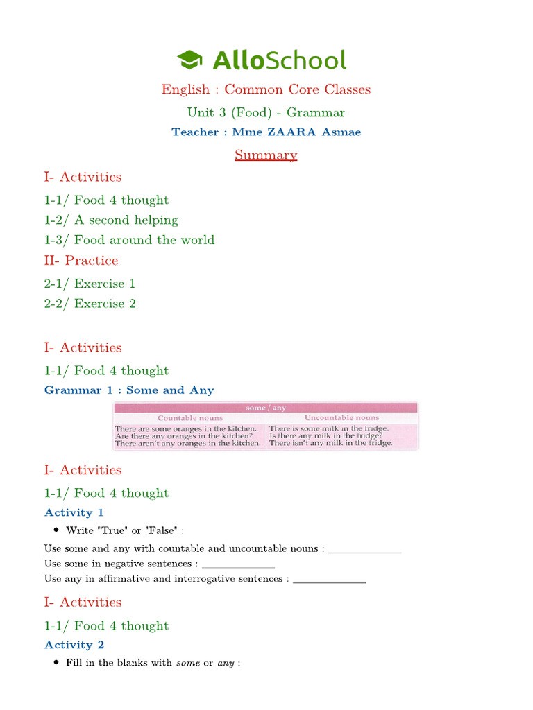 Unit 3 Food Grammar | PDF