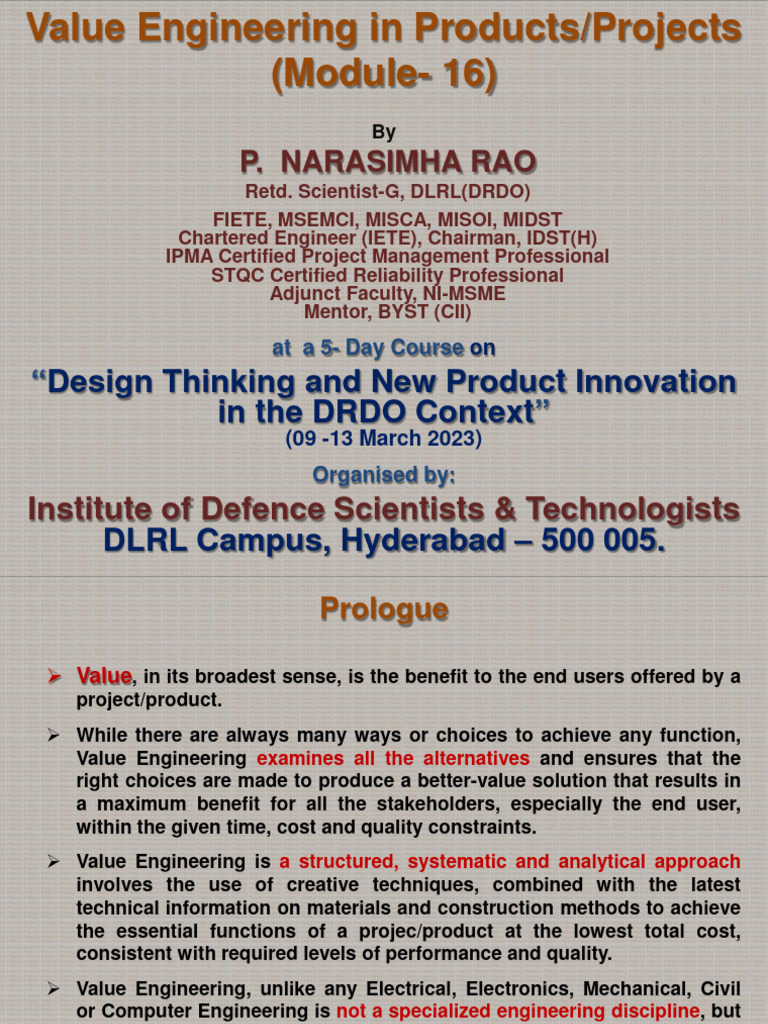 Value Engineering in Product Design Thinking | PDF | Engineering ...
