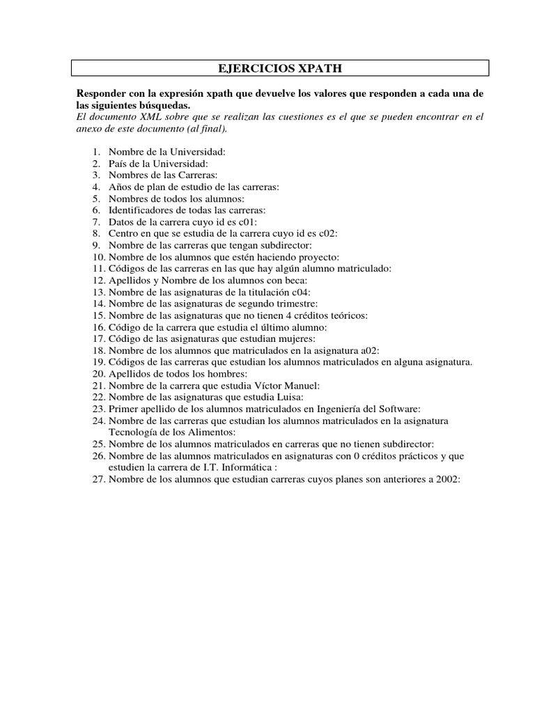 Ejercicios XPATH 2 - Enunciado | PDF Ejercicios XPATH 2 - Enunciado | PDF
