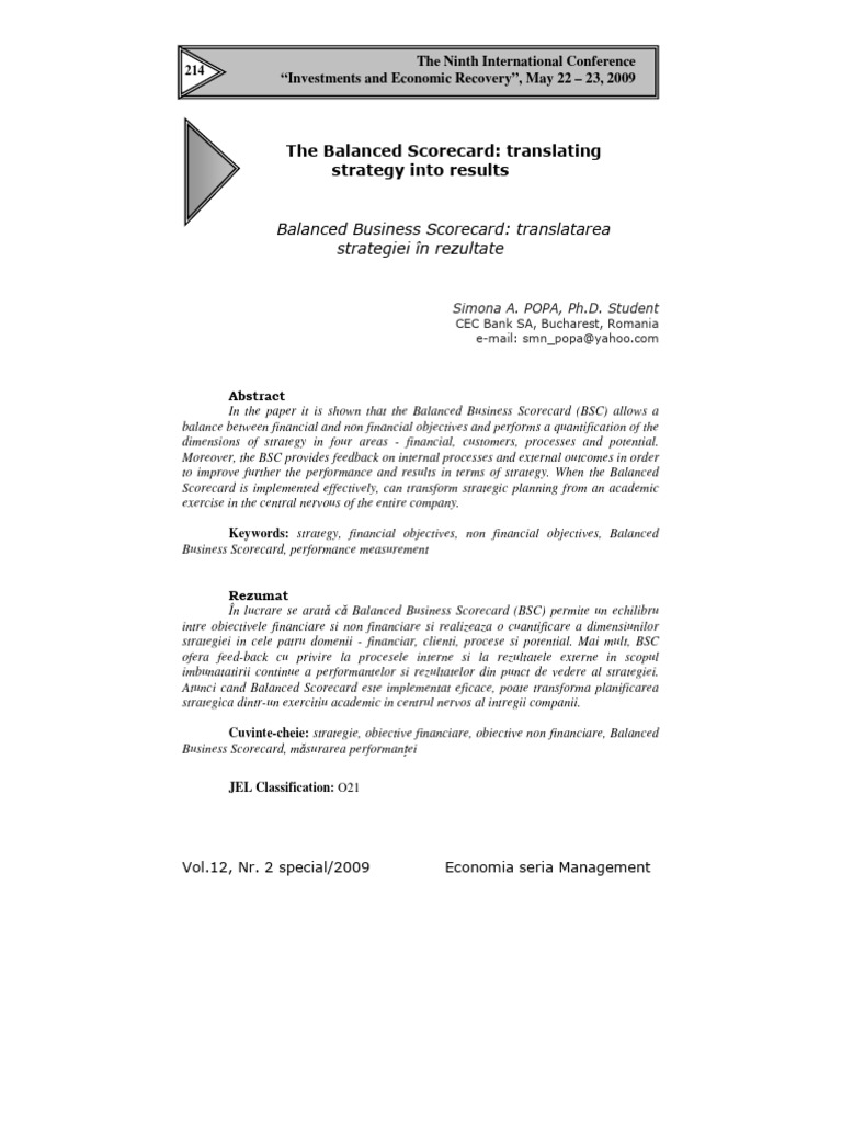 Balanced Scorecard for Executives | PDF | Strategic Management | Economies