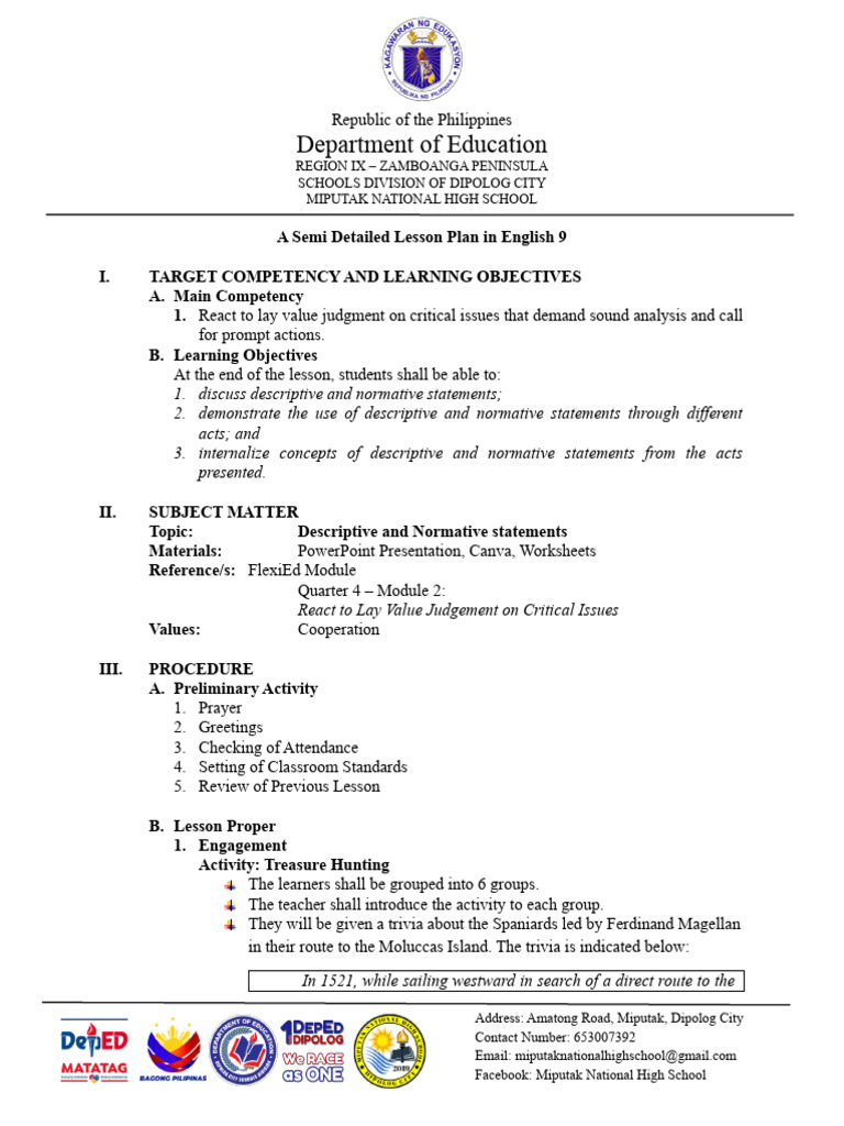 Understanding Descriptive and Normative Statements | PDF | Lesson Plan ...