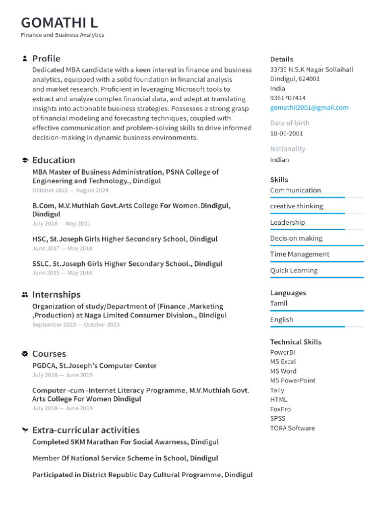 Gomathi L Resume-1 | PDF
