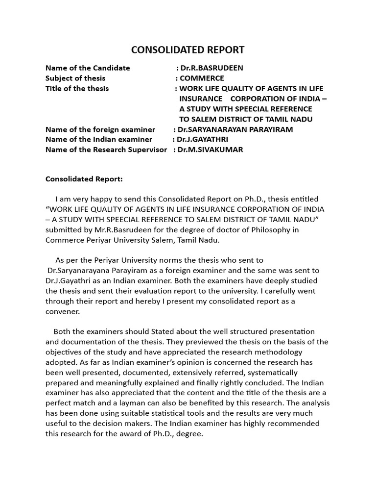 Consolidated Report | PDF | Thesis | Doctor Of Philosophy