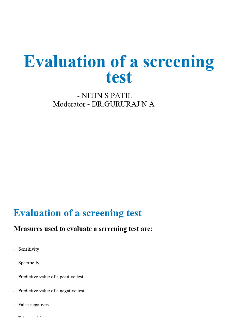 Evaluation of a screening test | PDF | Sensitivity And Specificity ...
