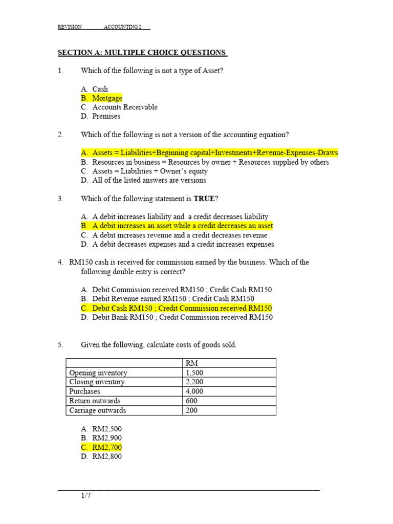 Revision Questions | PDF | Debits And Credits | Financial Services