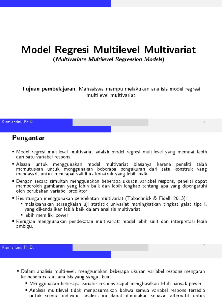 Model Regresi Multilevel Multivariat | PDF