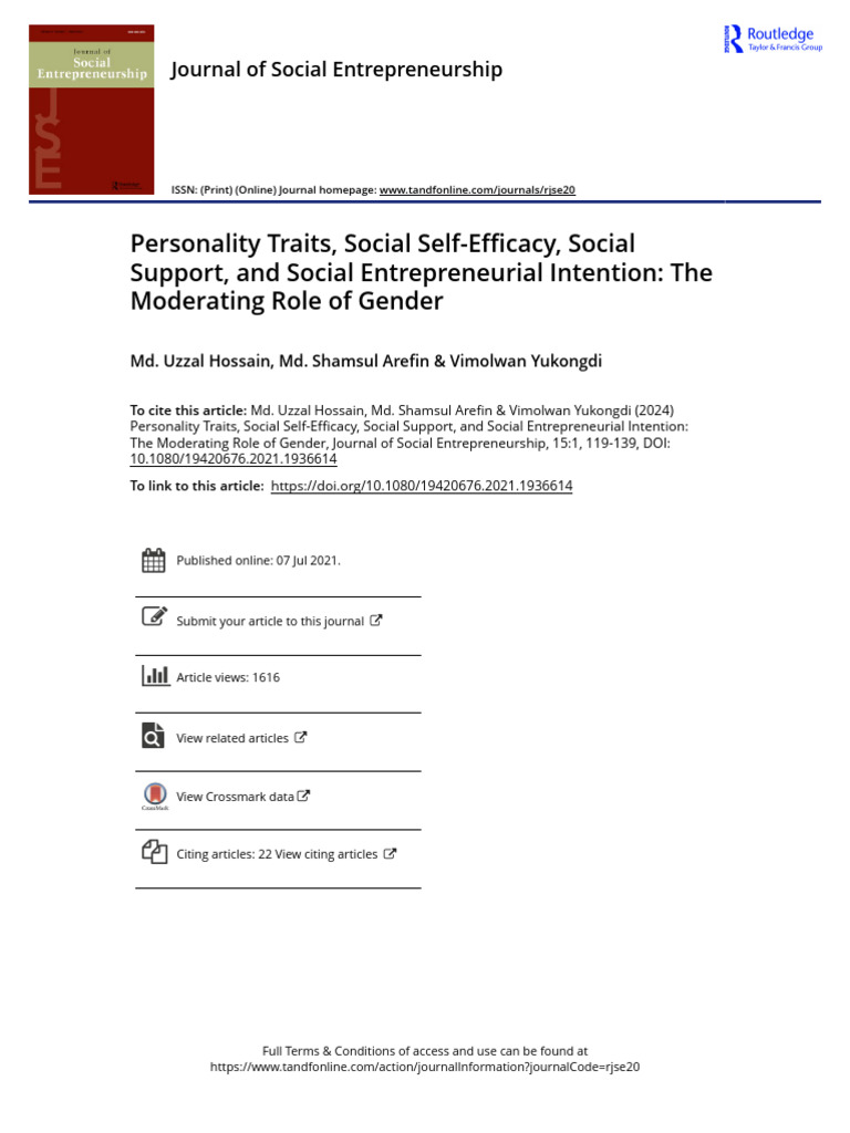 Personality Traits Social Self-Efficacy Social Support and Social ...