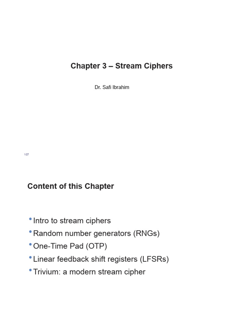 Chapter3 Stream Ciphers | Download Free PDF | Cryptography | Cipher
