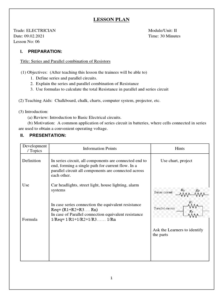 Electrician Lesson Plan: Circuits | PDF | Series And Parallel Circuits ...