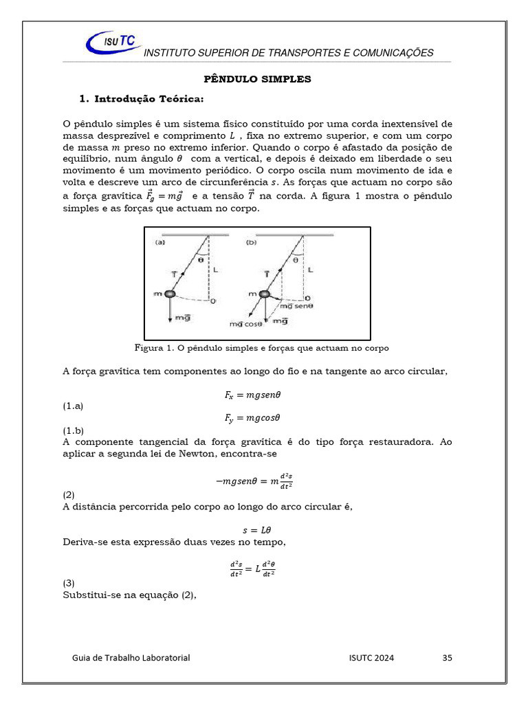 2024 TL3 LabVirtual PenduloSimples | PDF | Pêndulo | Massa