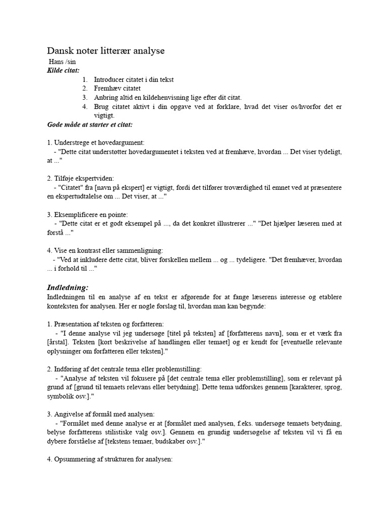Dansk Noter Litterær Analyse | PDF