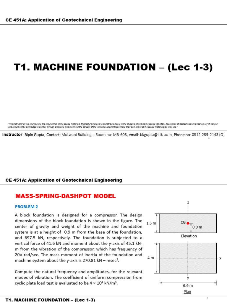 T1. Application of Geotechnical Engineering - CE 451A - Machine Foundations - (Lec 1-3) - 0 ...