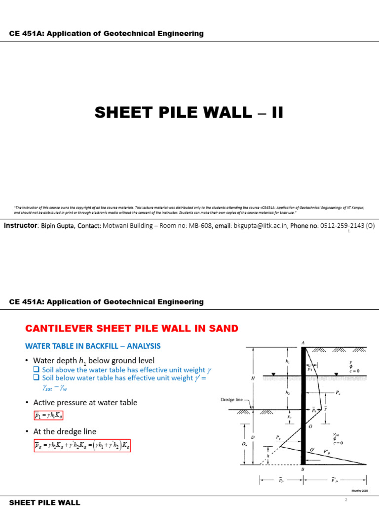 Application of Geotechnical Engineering - CE 451A - Sheet Pile Wall ...