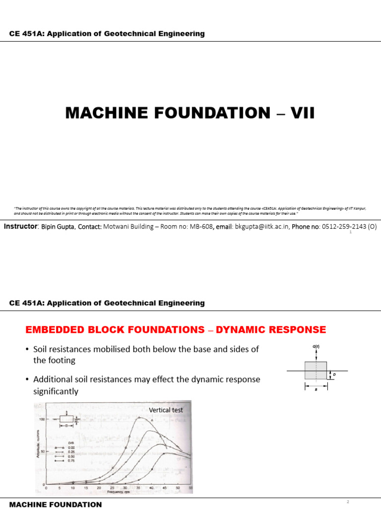 Application of Geotechnical Engineering - CE 451A - Machine Foundations ...