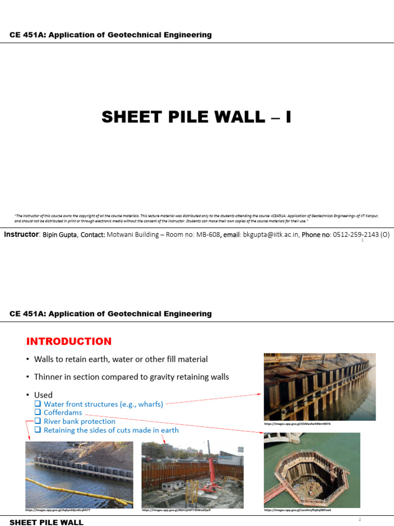 Application of Geotechnical Engineering - CE 451A - Sheet Pile Wall - I ...