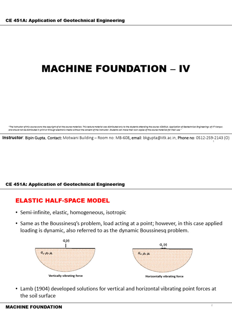 Application of Geotechnical Engineering - CE 451A - Machine Foundations - IV | PDF | Linear ...