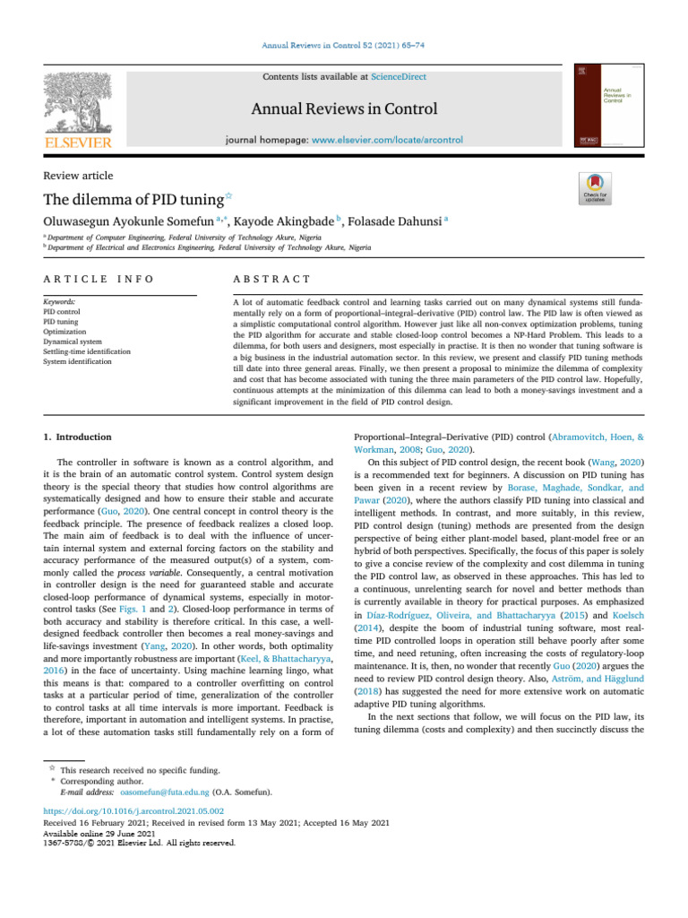 The Dilemma of PID Tuning | PDF | Control Theory | Applied Mathematics