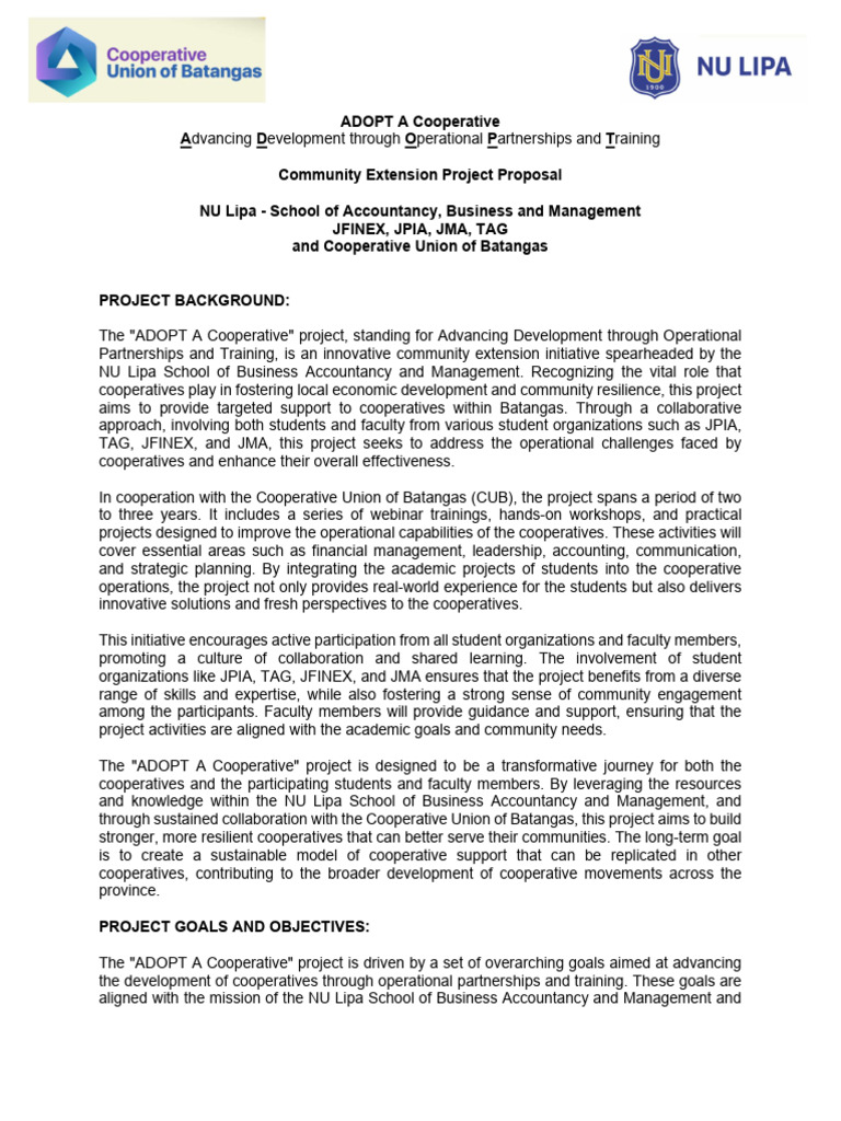 ADOPT A Cooperative Project Proposal | PDF | Sustainability | Needs ...